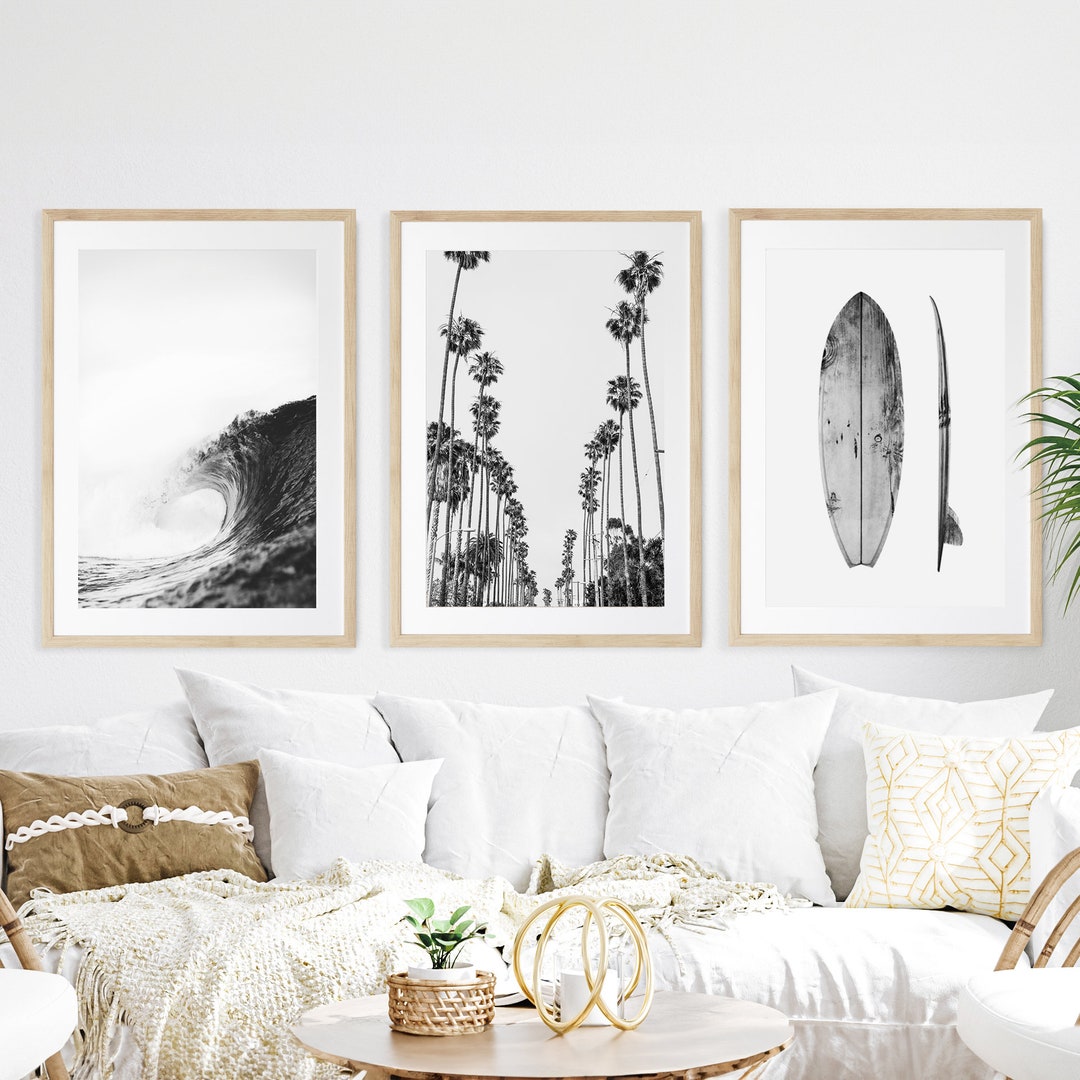 Black and White Set of 3 Prints, Framed or Unframed, Modern Coastal ...