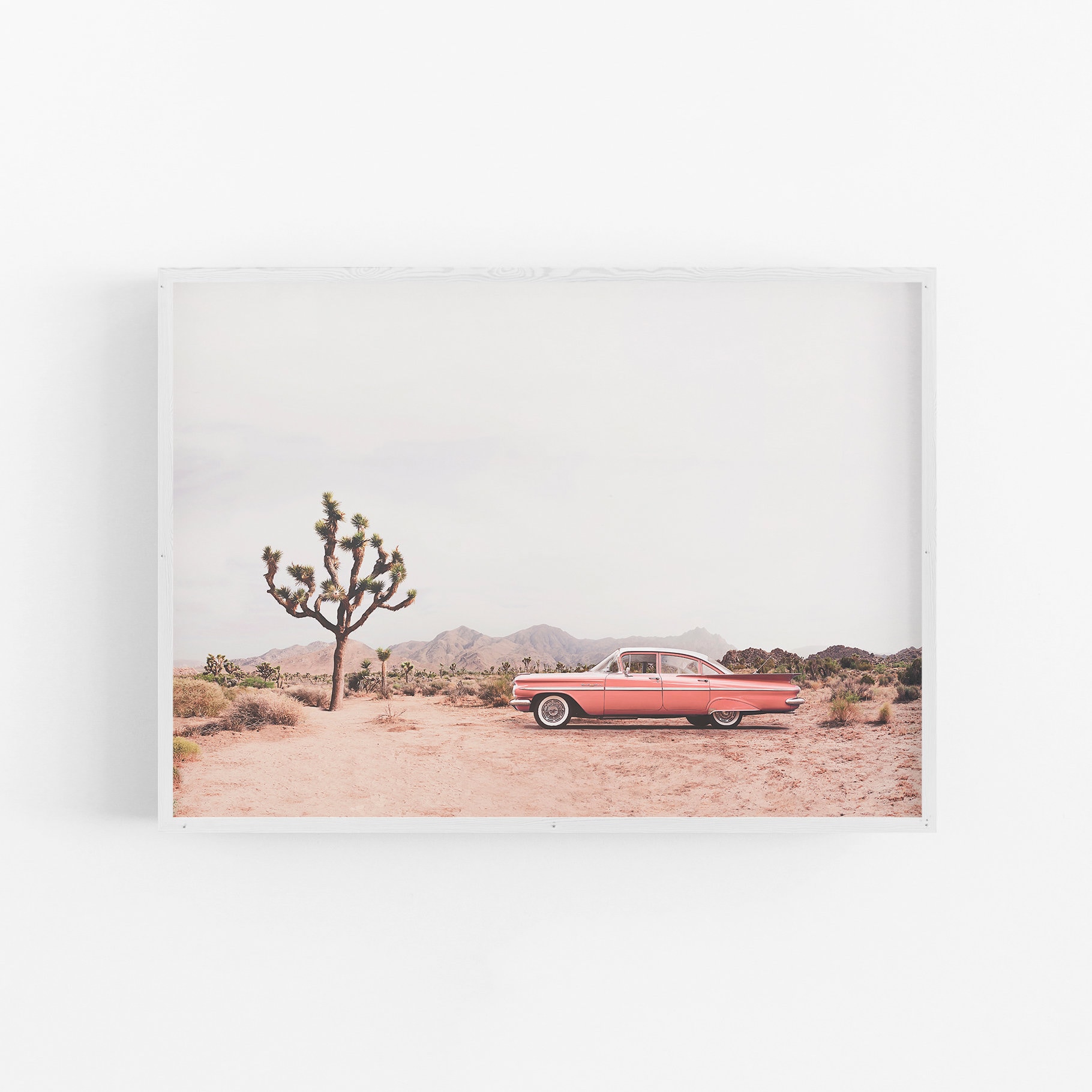 UNFRAMED Print Coral Vintage Car Joshua Tree Desert, Modern Joshua Tree ...