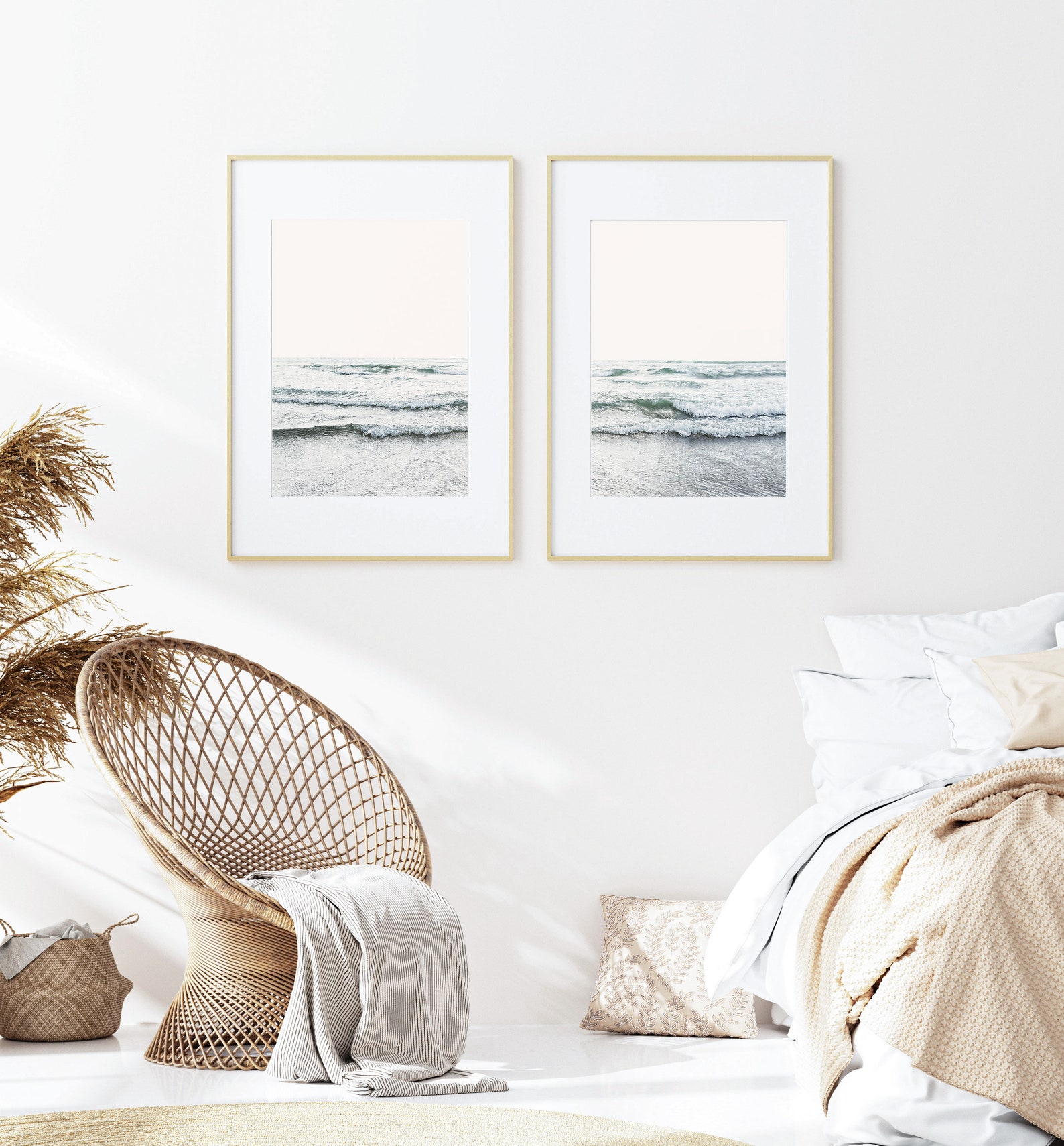 Minimalist Ocean Prints Set, Beach Wall Art, Set of Two Unframed Art ...