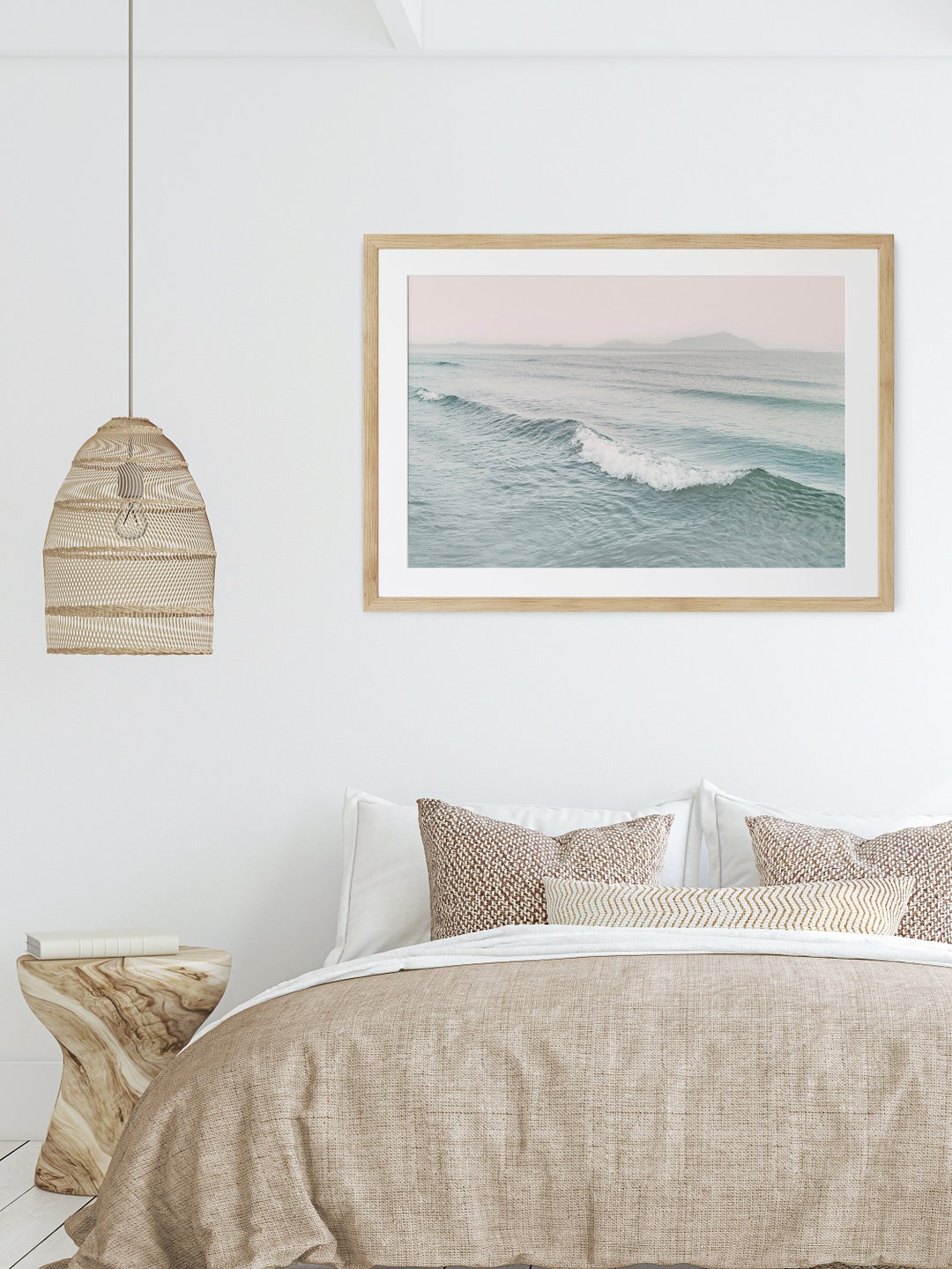 Ocean Wave FRAMED Print, Modern Calming Sea Print, Blush Pink Sky Scene ...