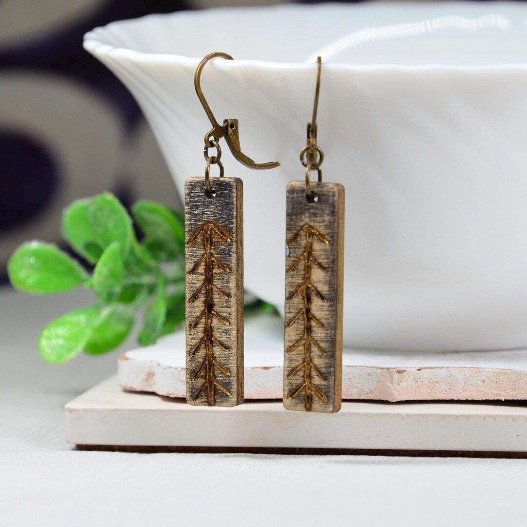 Boho Wood Arrow Dangle Earrings: Pyrography Geometric Jewelry - Etsy