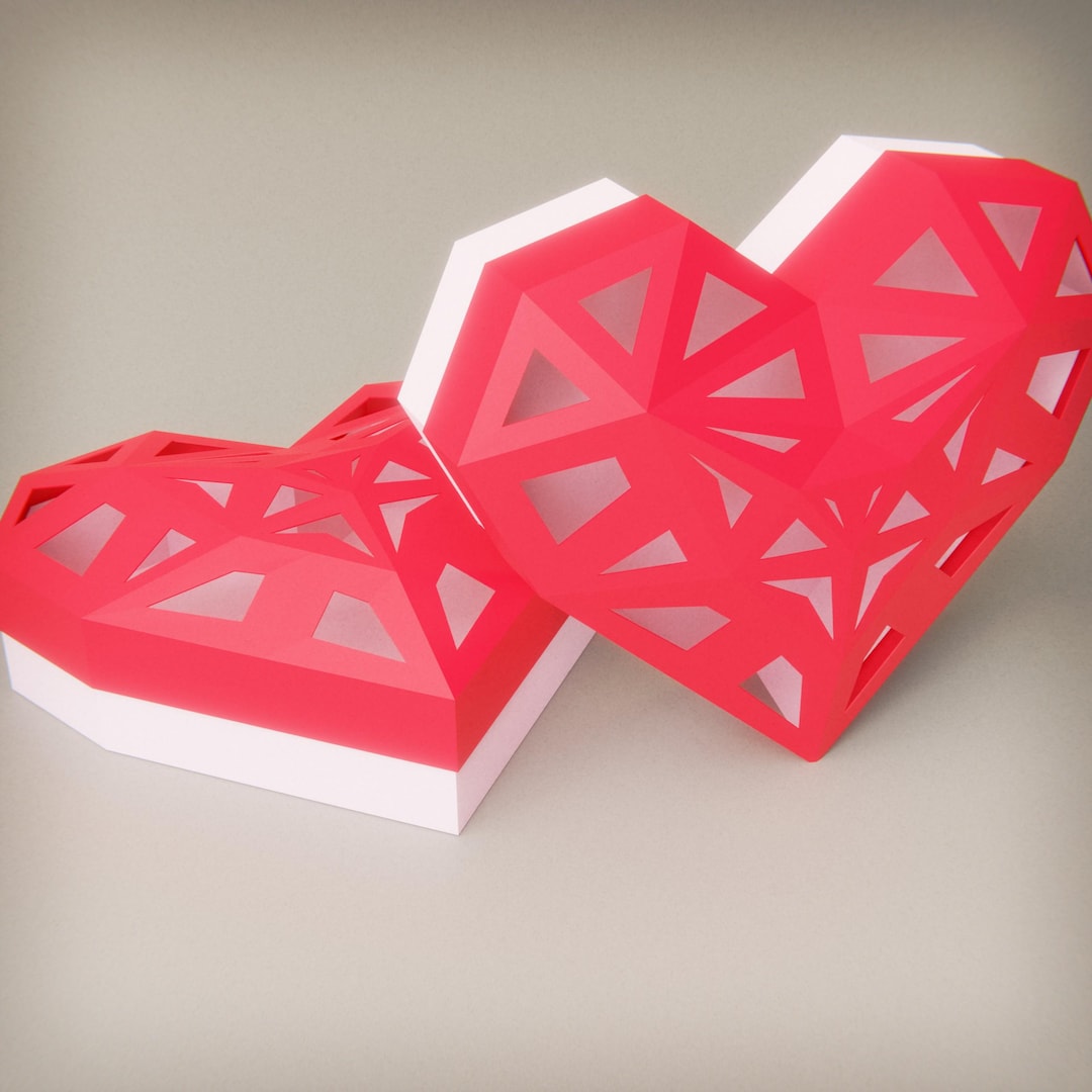 3D Heart Box Cut, Handcrafted Geometric Heart Papercraft Box - SVG, PDF ...