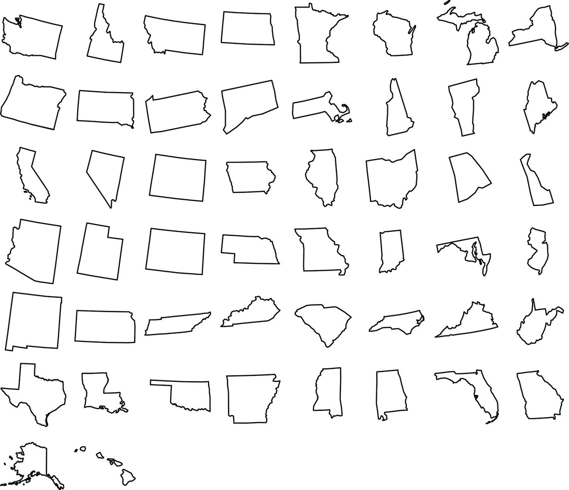 50 States SVG Bundle Outline United States Map Svg File - Etsy