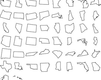 50 States SVG Bundle, Outline United States Map Svg File, State Design ...