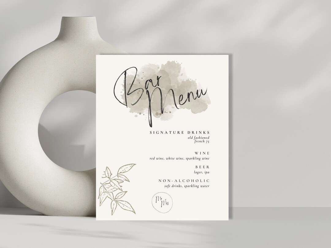 Elegant Bar Menu for Wedding Reception, Canva Template, Signature ...