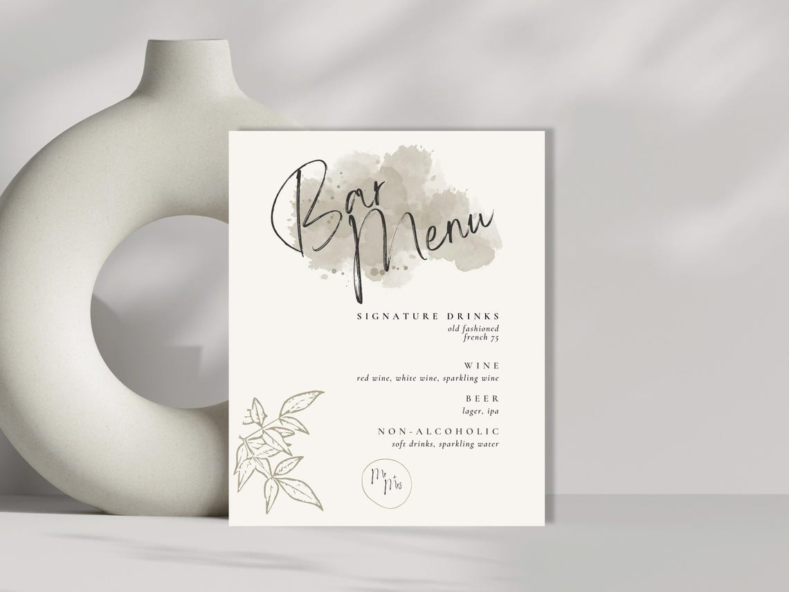 Elegant Bar Menu for Wedding Reception, Canva Template, Signature ...