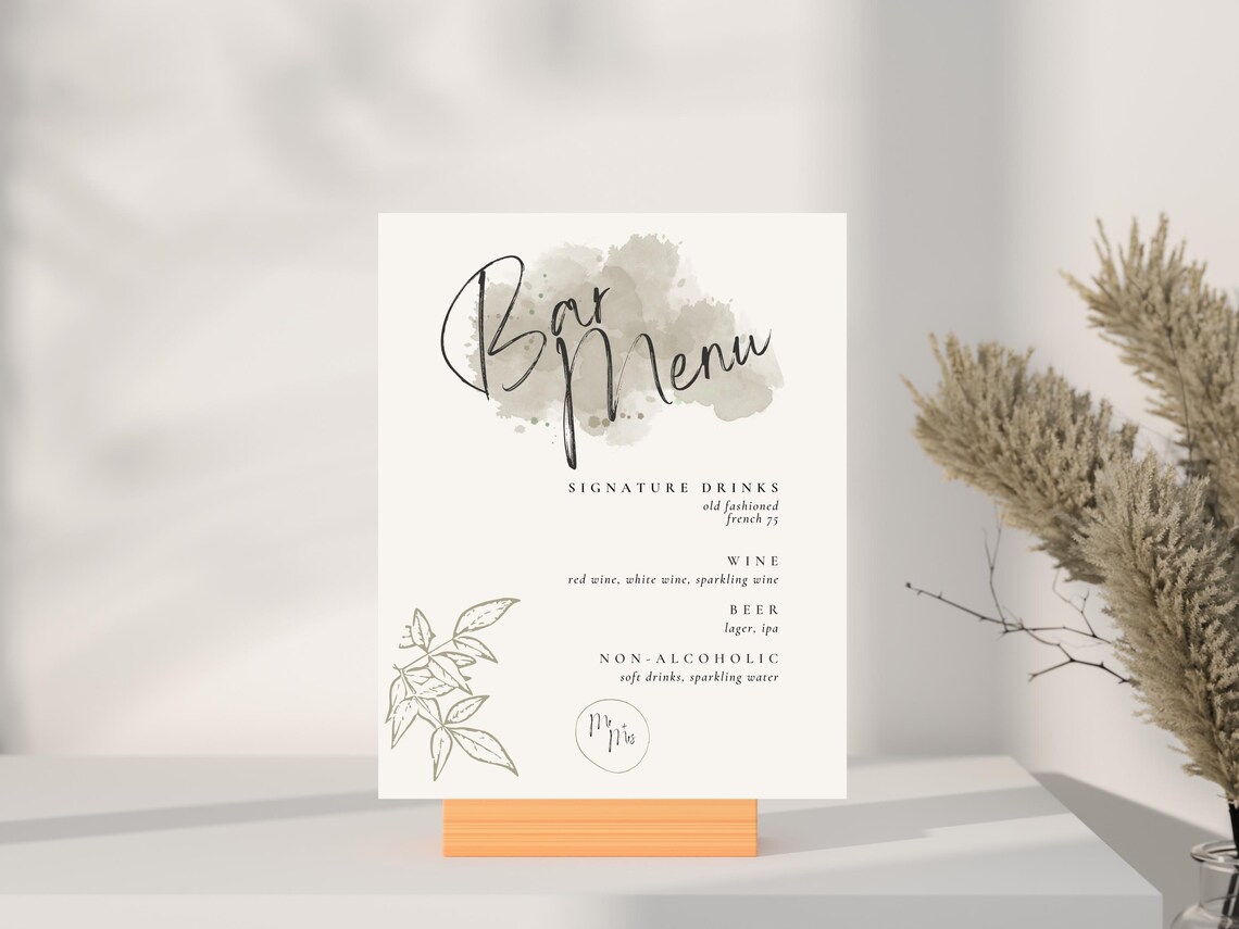 Elegant Bar Menu for Wedding Reception, Canva Template, Signature ...
