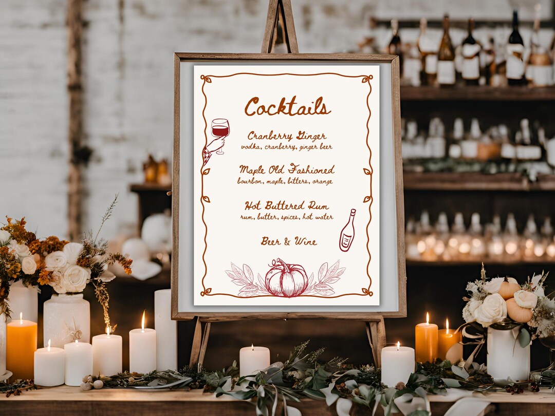 Fall Aesthetic Cocktail Menu Template - Etsy