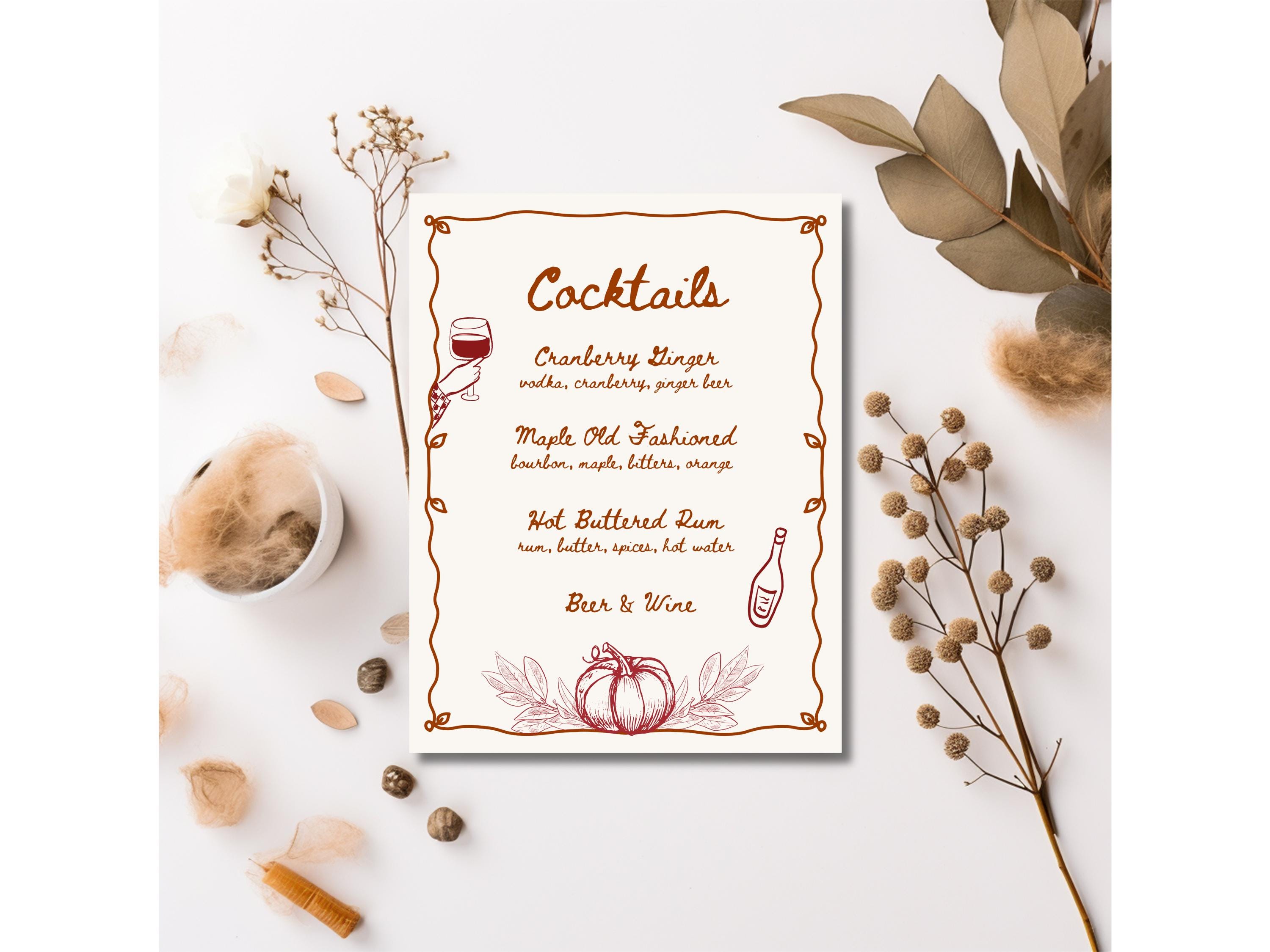Fall Aesthetic Cocktail Menu Template - Etsy