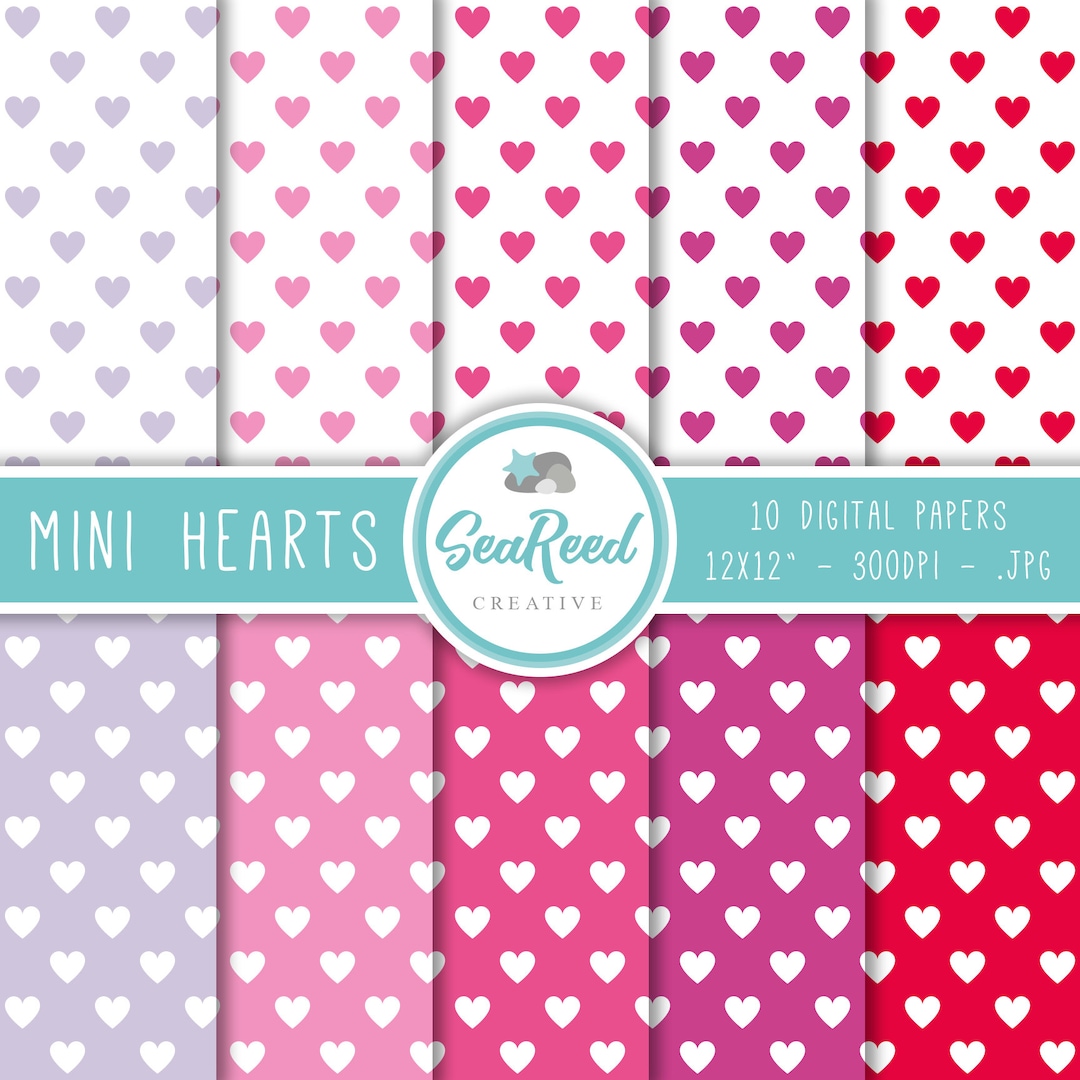 Mini Heart Digital Paper, Valentines Paper, Love Digital Paper, Heart ...