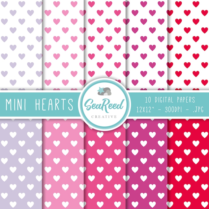 Mini Heart Digital Paper, Valentines Paper, Love Digital Paper, Heart ...