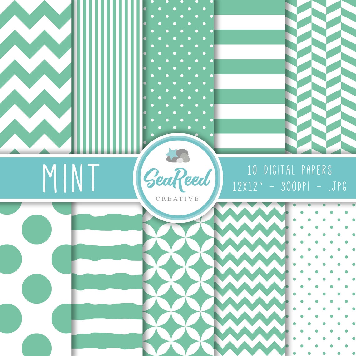 Mint Digital Paper, Mint Scrapbook Paper, Printable Paper, Mint Chevron ...