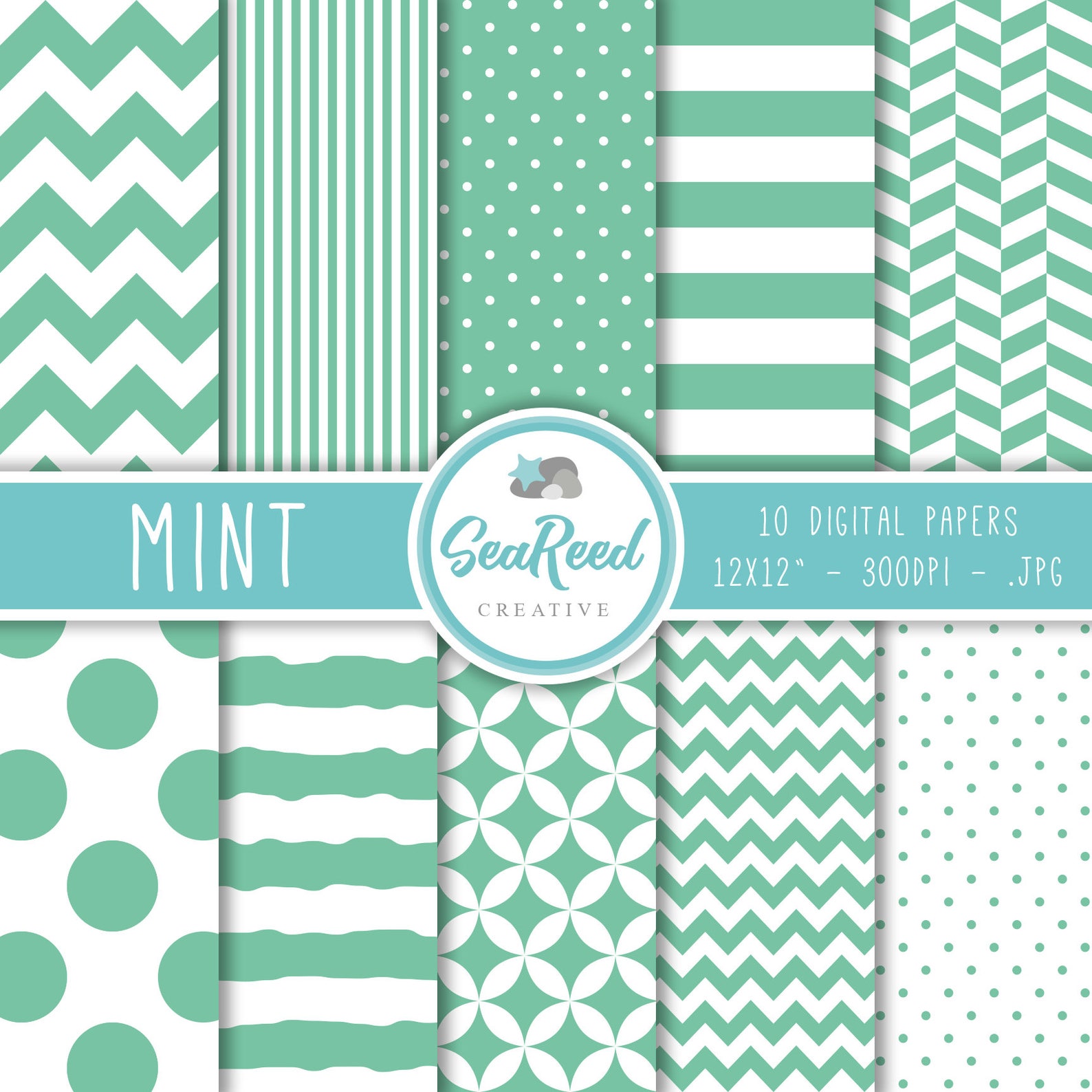 Mint Digital Paper, Mint Scrapbook Paper, Printable Paper, Mint Chevron ...