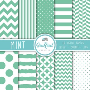 Mint Digital Paper, Mint Scrapbook Paper, Printable Paper, Mint Chevron ...