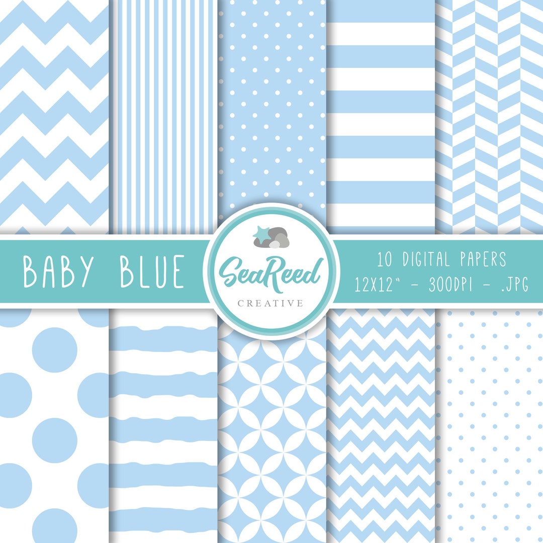 Baby Blue Digital Paper, Geometric Patterns for Scrapbooking, Digital ...