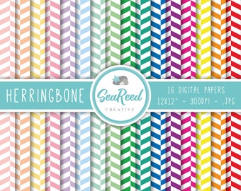 Herringbone Digital Paper Pack, Zig Zag Digital Paper, Pastel Herringbone Pattern, Scrapbook ...