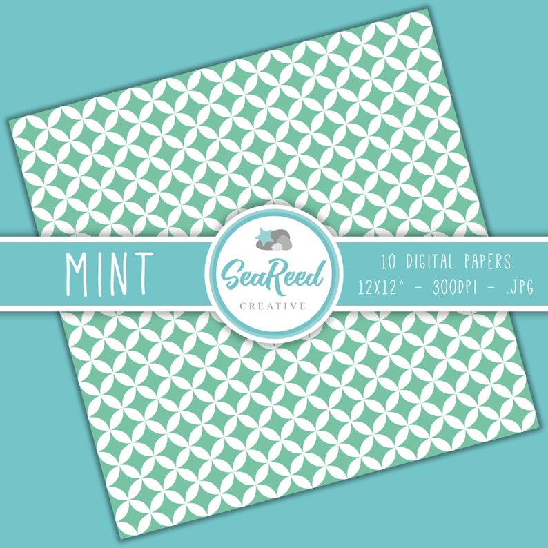 Mint Digital Paper, Mint Scrapbook Paper, Printable Paper, Mint Chevron ...