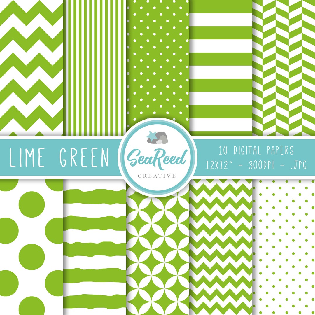 Lime Digital Paper, Lime Green, Geometric Patterns for Scrapbooking ...