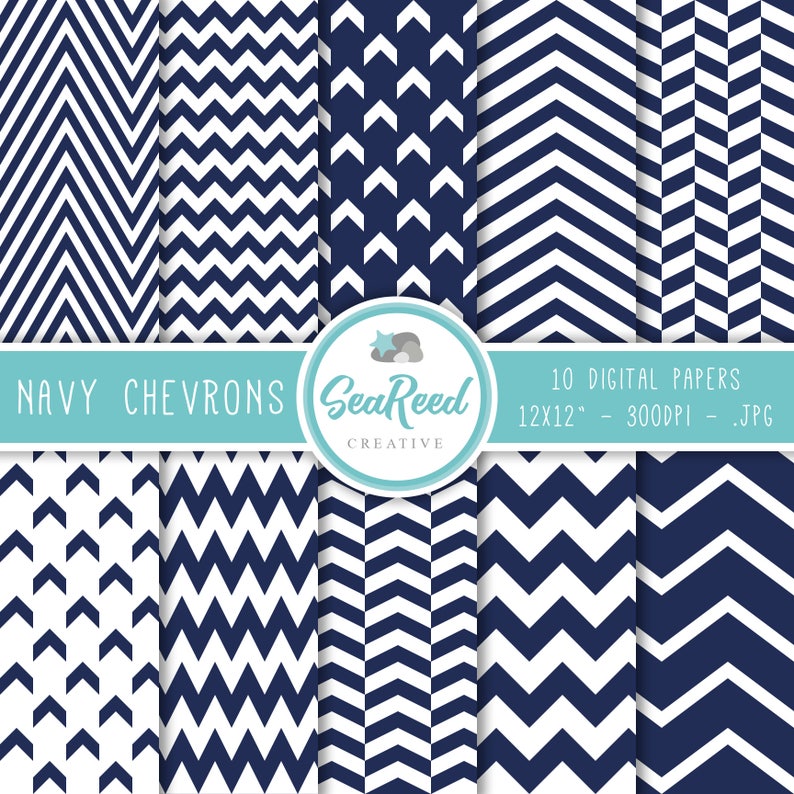 Navy Chevron Digital Paper Pack, Navy Blue Digital Scrapbook Paper ...