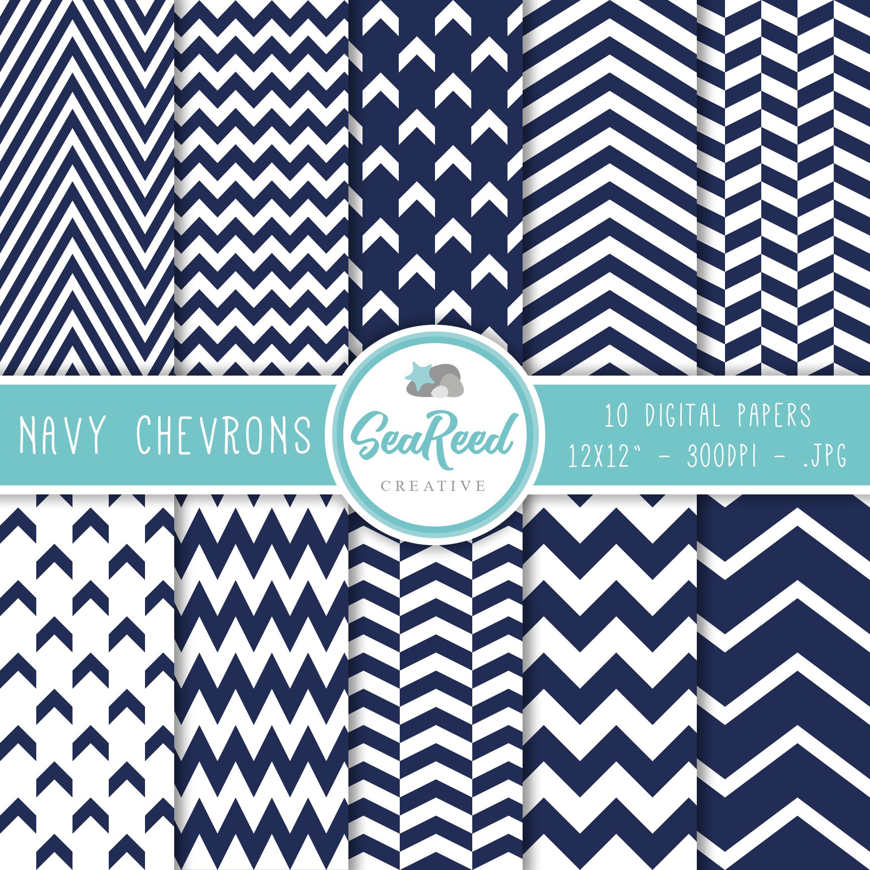 Navy Chevron Digital Paper Pack, Navy Blue Digital Scrapbook Paper ...