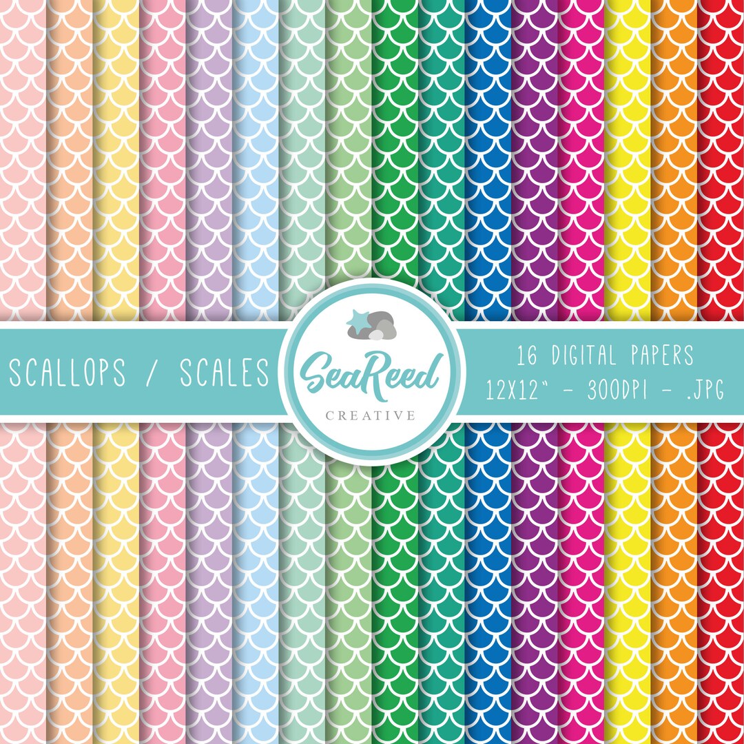 Scallops Digital Paper Pack, Scales Digital Paper, Shells Paper, Fish ...