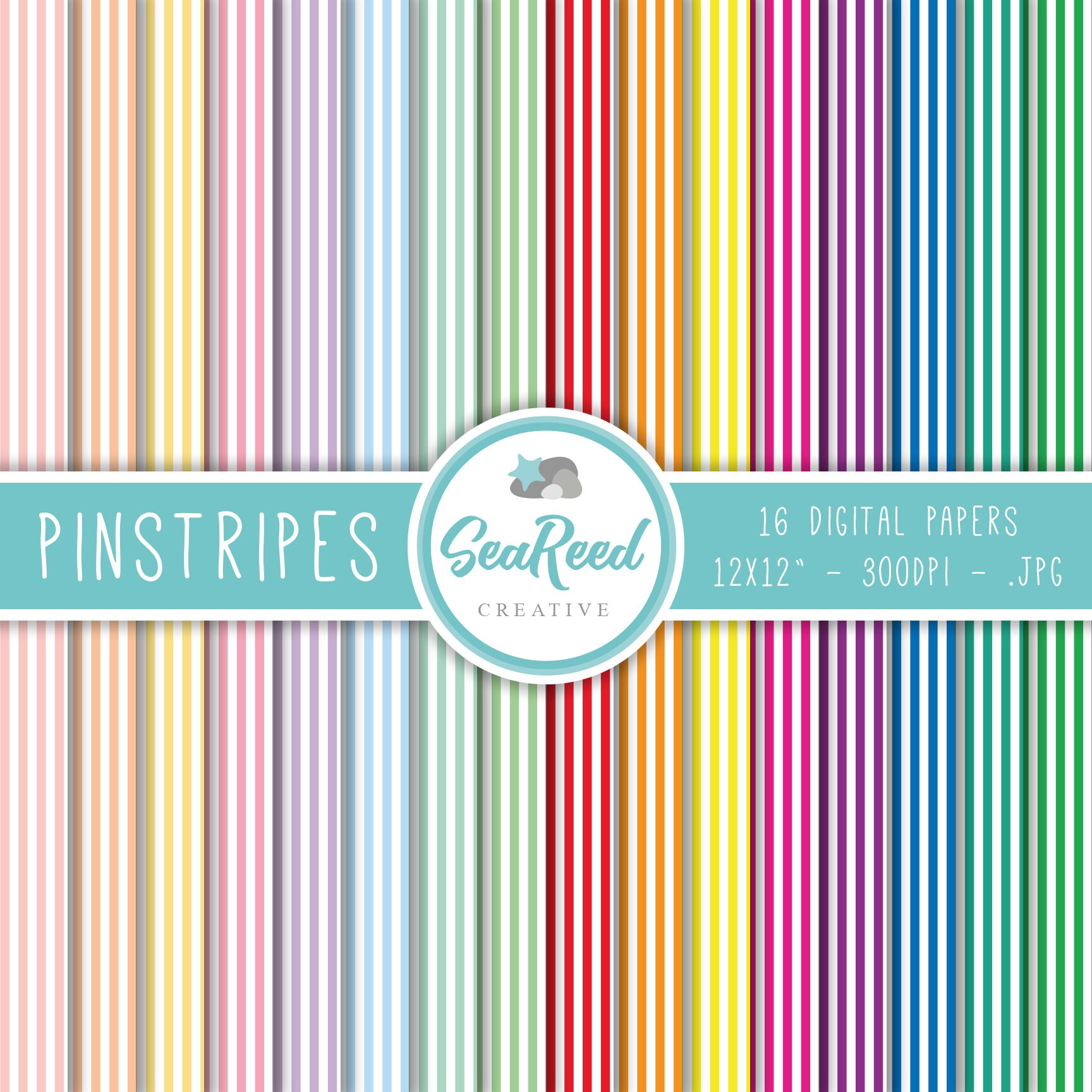 Candy Stripe Digital Paper, Pinstripe Digital Paper, Horizontal Stripes ...