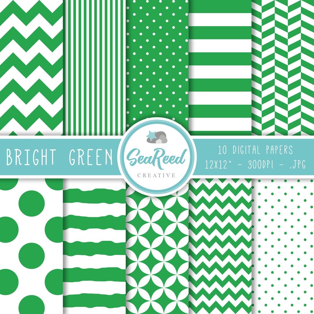 Green Digital Paper, Green Paper Pack, Geometric Patterns, Digital ...