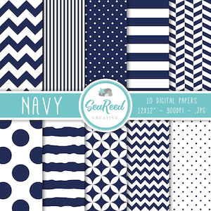 Navy Digital Paper Pack, Navy Blue Digital Scrapbook Paper, Navy ...