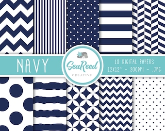 Navy Digital Paper Pack, Navy Blue Digital Scrapbook Paper, Navy ...