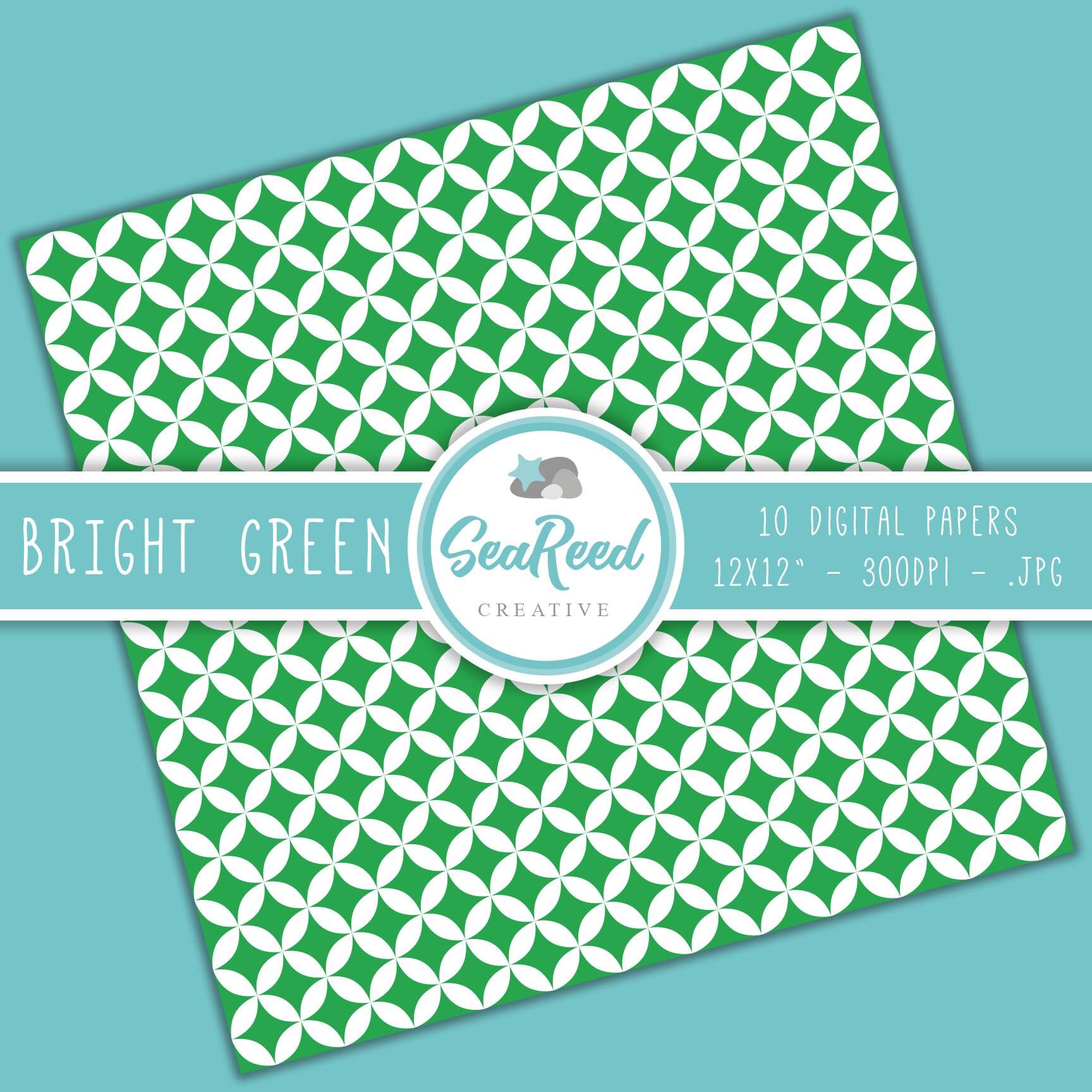 Green Digital Paper, Green Paper Pack, Geometric Patterns, Digital ...