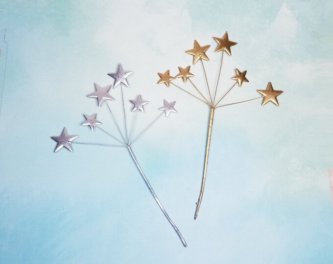 6 Gold and Silver Six Star Picks-glitter Plastic Mini Stars Picks-cake ...