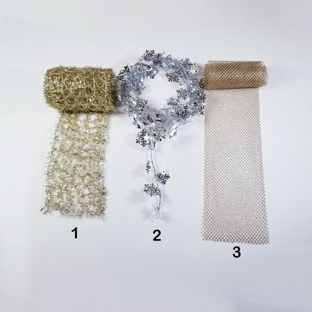 Vintage Christmas Tinsel Ribbon, Gold Glitter Mesh Ribbon, Silver ...