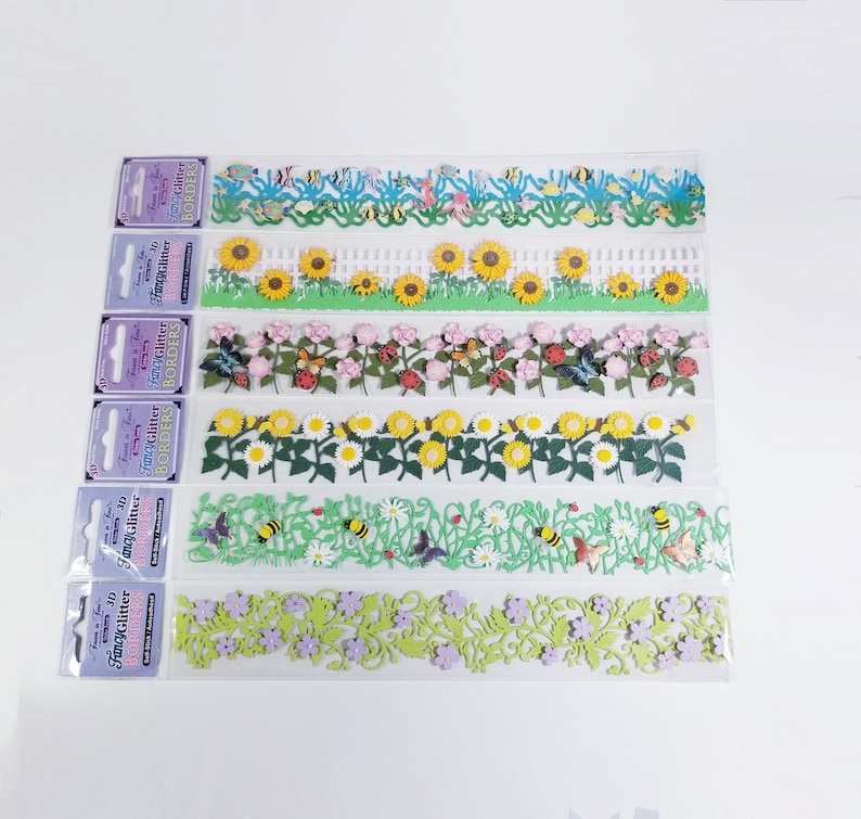 Vintage 3D Glitter Self Stick Border-sunflower, Roses, Flower, Ocean ...
