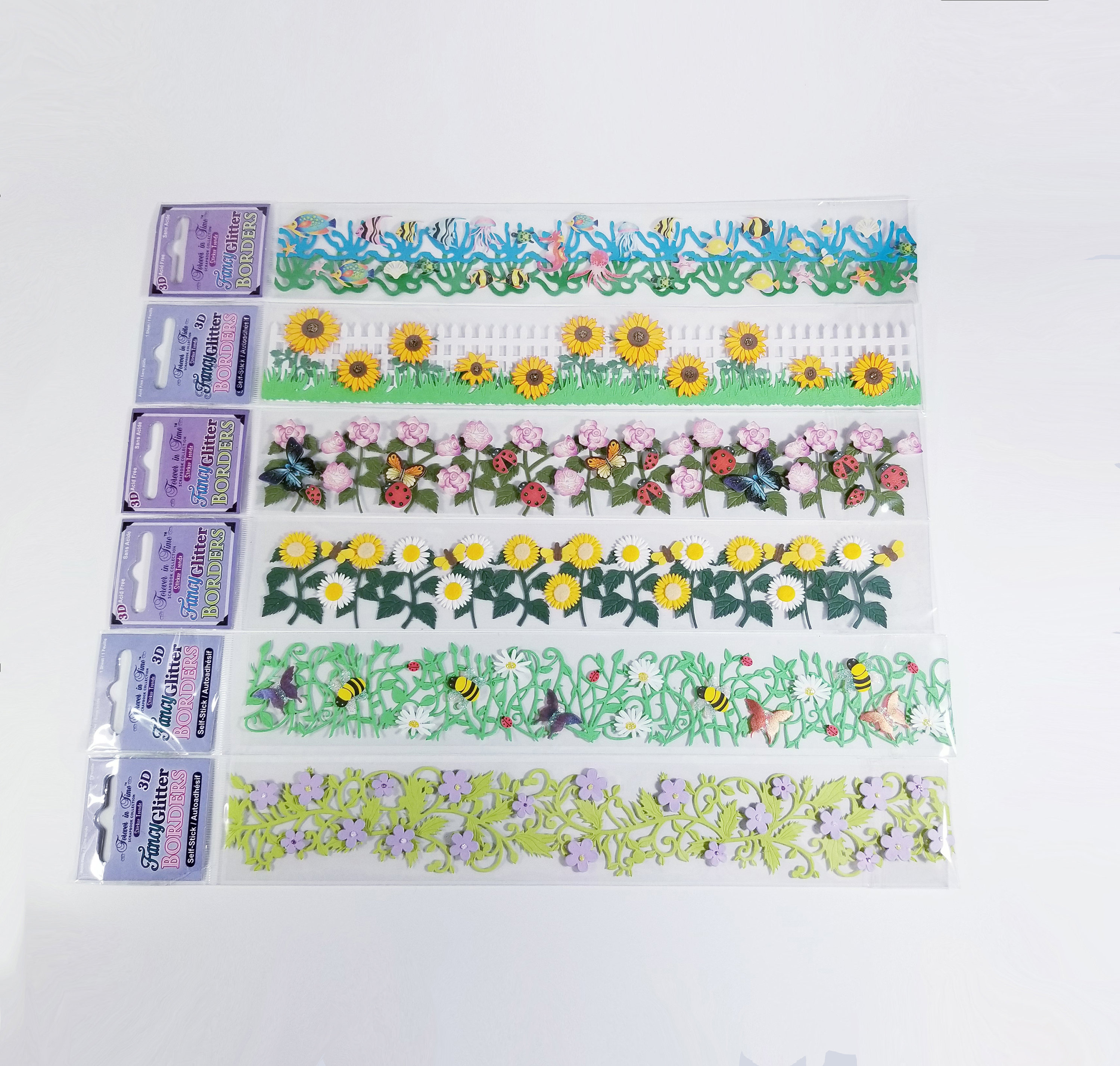 Vintage 3D Glitter Self Stick Border-sunflower, Roses, Flower, Ocean ...