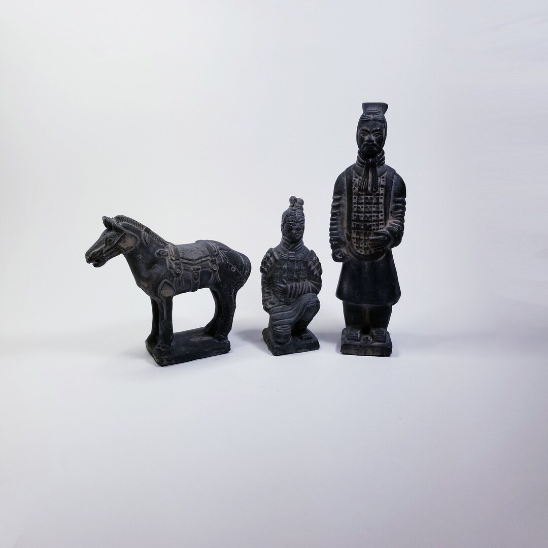 Vintage 2 Terracotta Chinese Warriors With Horse Figurines-chinese Tomb ...