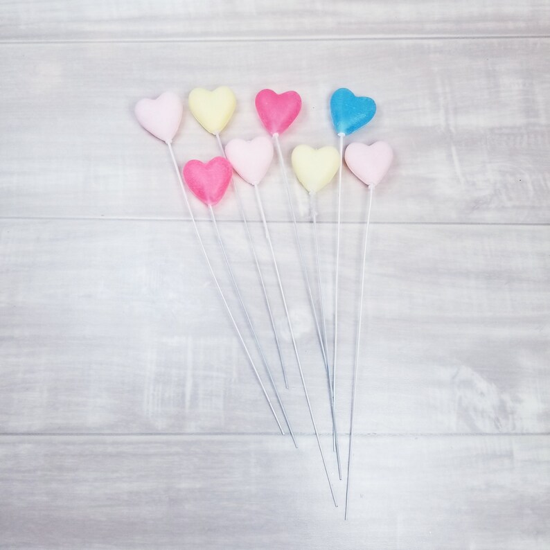 8 Puffy Frosted Heart Picks-multi-colored Puffy Plastic Heart Picks ...