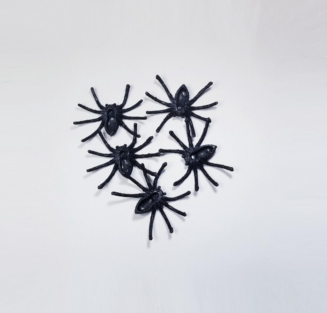 5 Glitter Spiders-black Plastic Spiders-halloween Decoration-spooky ...