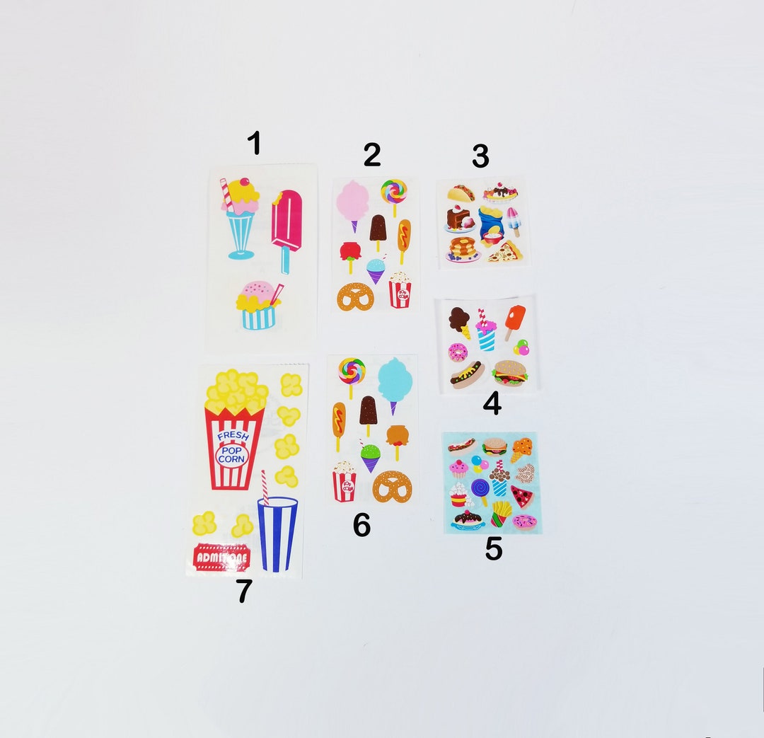 Vintage Junk Food Stickers-hotdog, Hamburger, Pizza, Cotton Candy, Ice ...