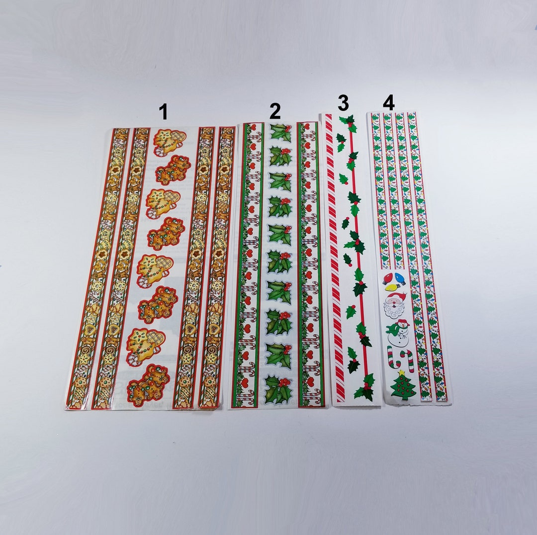 Vintage Christmas Border Stickers-gingerbread, Holly, Candy Cane, Santa ...