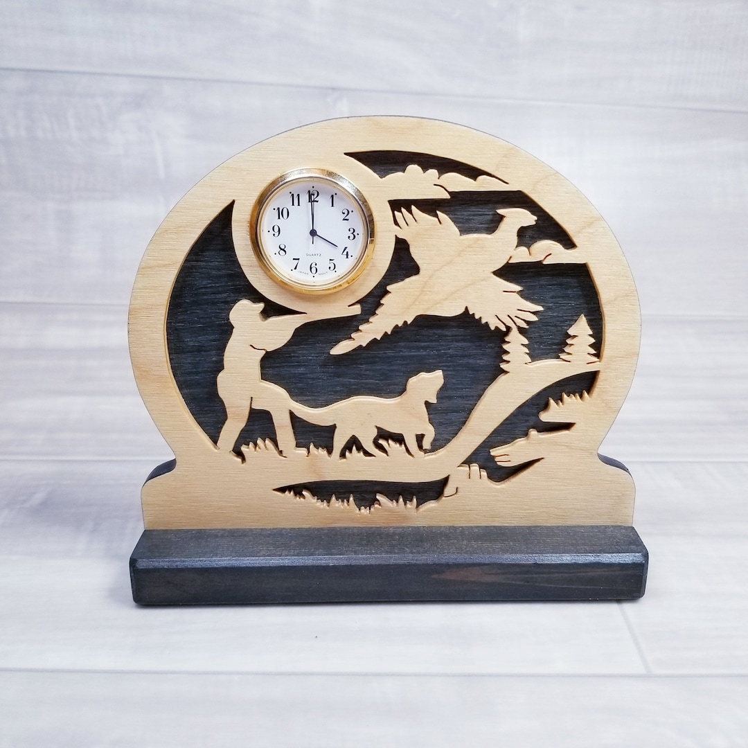 Vintage Wooden Pheasant Hunting Desk Clock-pheasant Hunting Scene Shelf ...