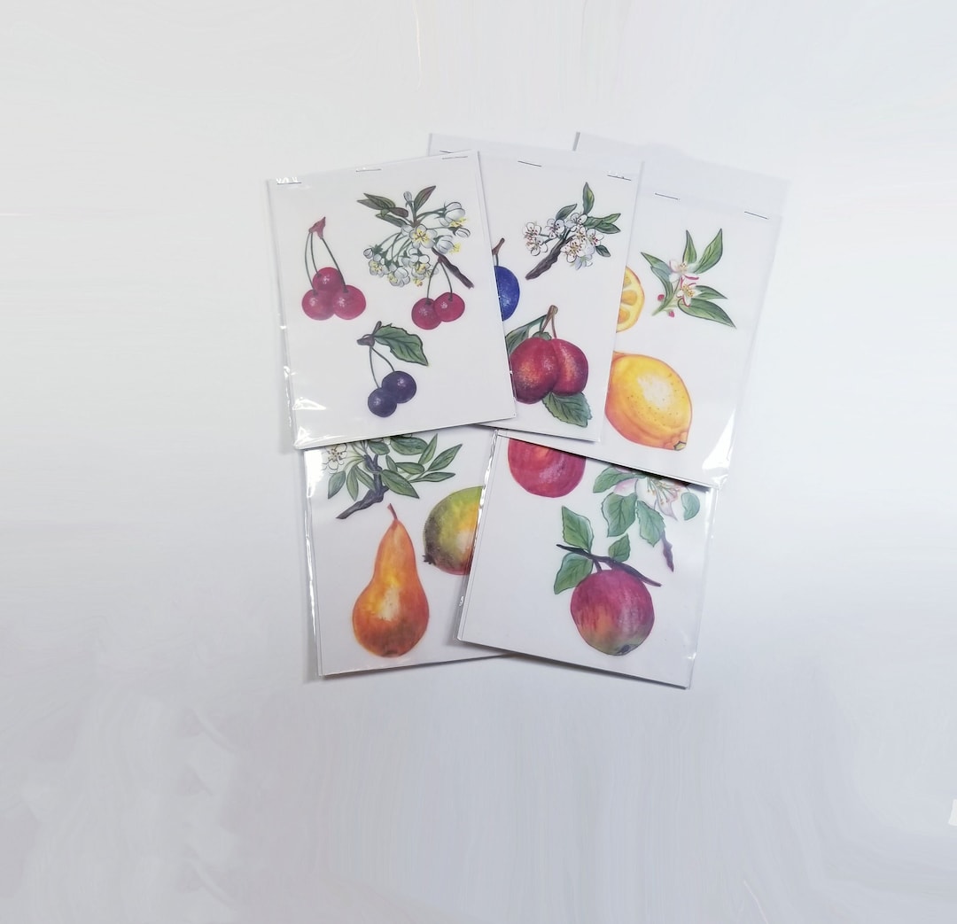 Vintage Rub-on Fruit Transfers, Rub-on Apple, Cherries, Pear, Plum ...