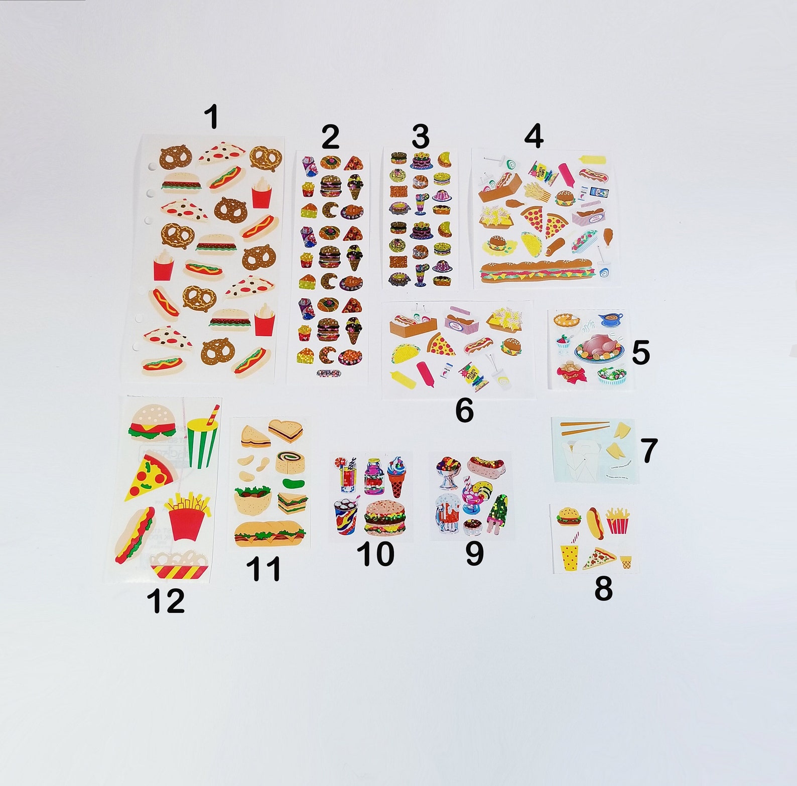 Vintage Food Stickers-hotdog, Hamburger, French Fries, Pizza, Sandwich ...