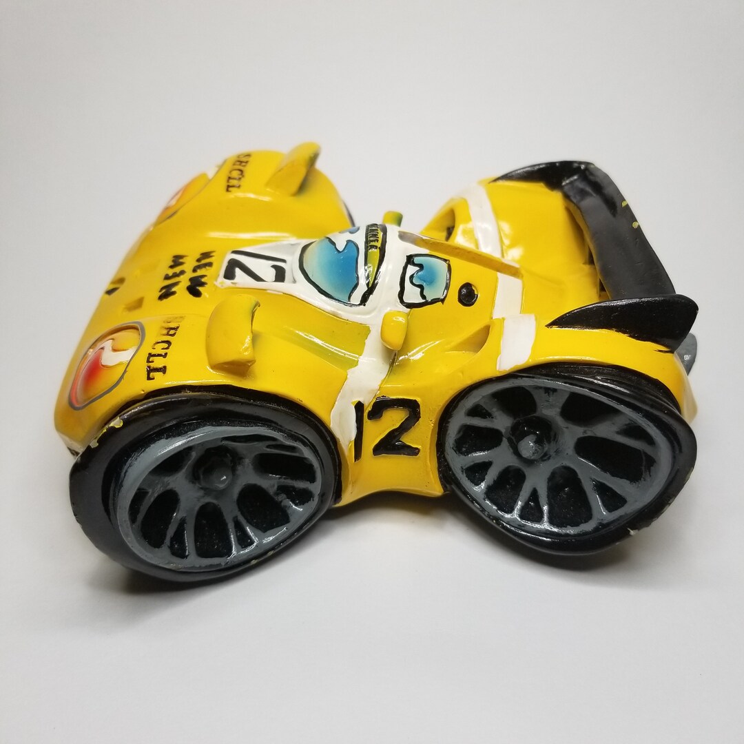 Vintage Yellow Racing Car Coin Bank-funny Racing Car Bank-kids Children ...