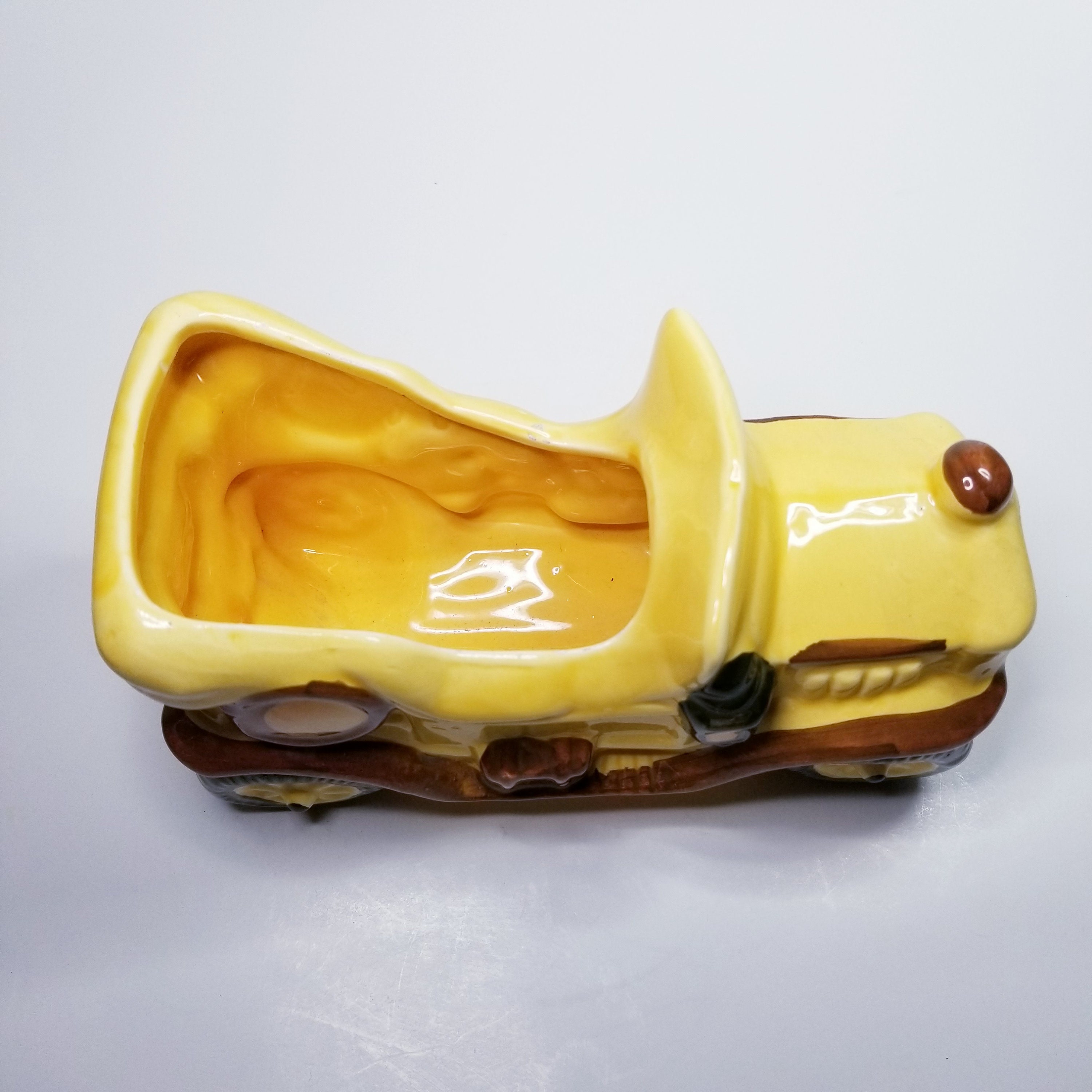 Vintage Yellow Ceramic Car Planter-artificial Flower Arrangement ...