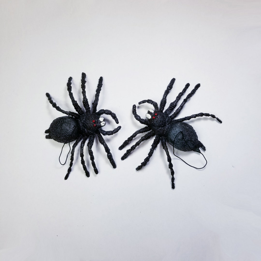 2 Large Black Rubber Hanging Spiders-halloween Decoration-spooky, Scary ...