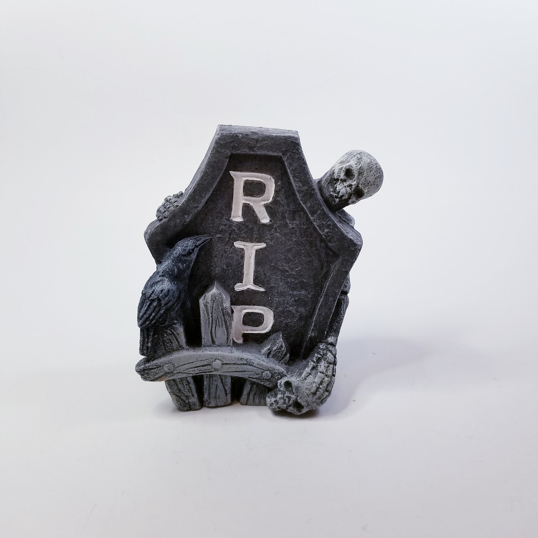 Vintage Halloween Skeleton With RIP Gravestone Resin Figurine-halloween ...