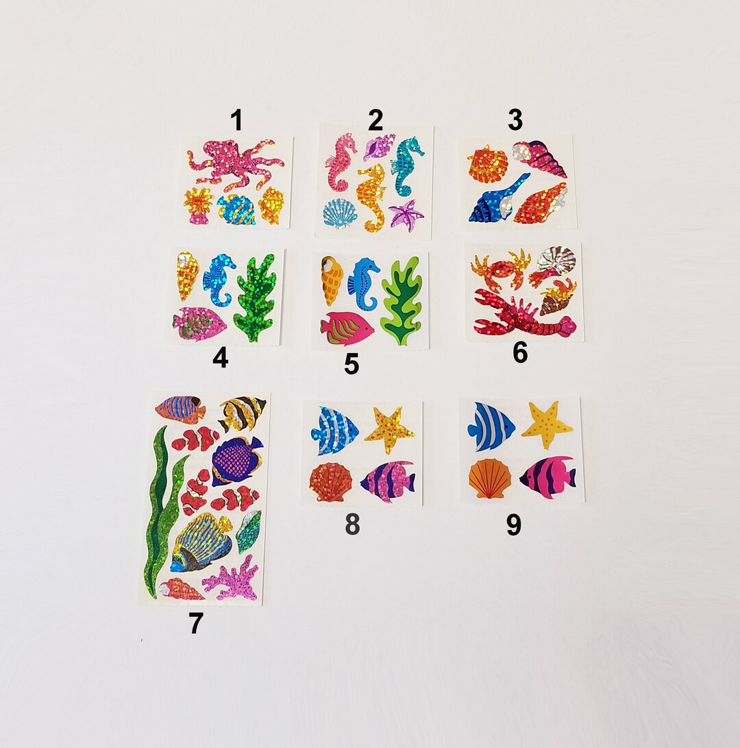 Vintage Sea Life Stickers-lobster-octopus-seahorse-crab-seashells-fish ...