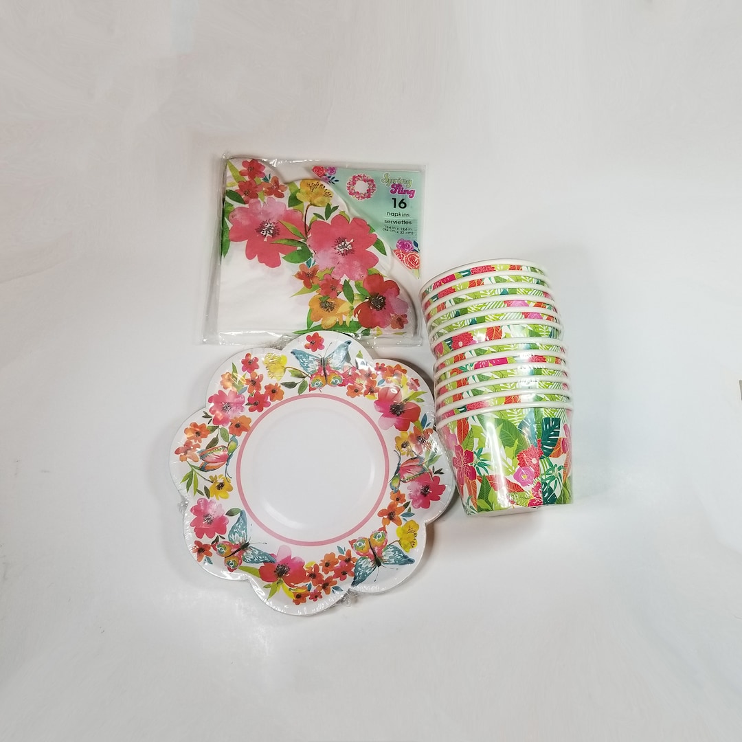 Flower Party Set, Party Package-flower Plates, Treat Cups, Napkins ...