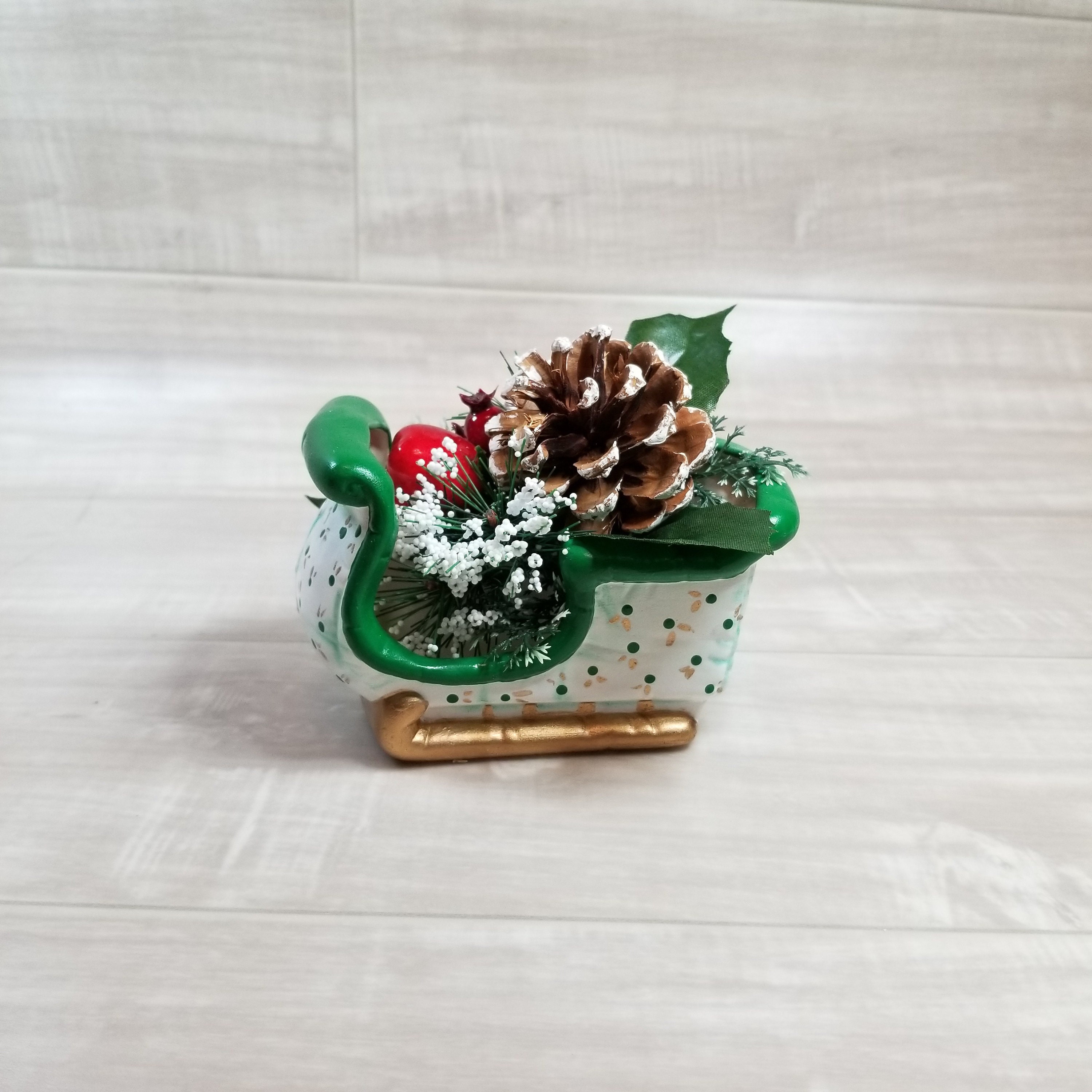 Vintage Ceramic Sleigh Planter-christmas Small Ceramic Planter-sleigh ...