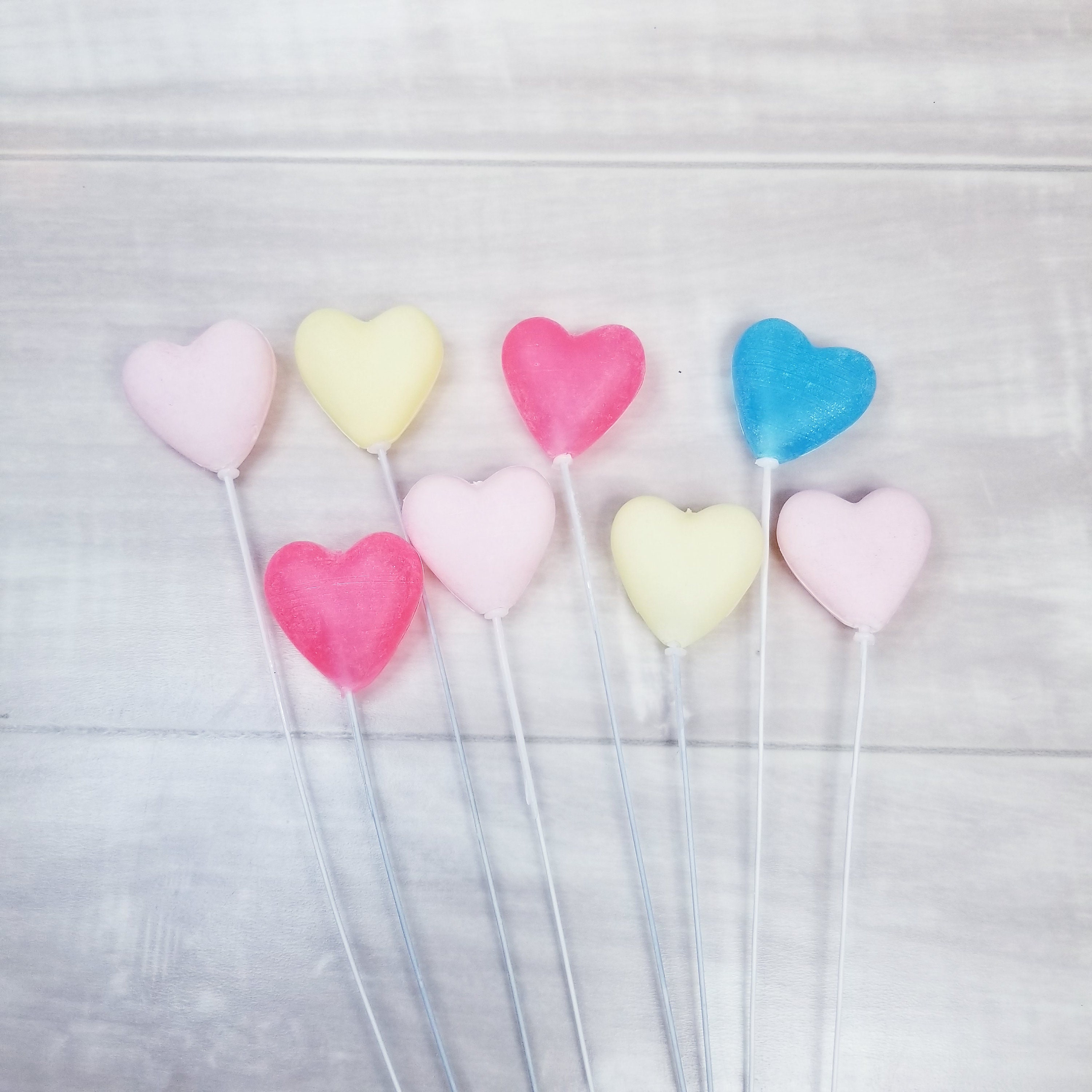 8 Puffy Frosted Heart Picks-multi-colored Puffy Plastic Heart Picks ...